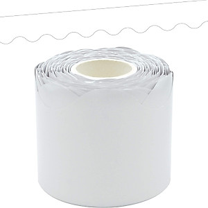 Teacher Created Resources White Scalloped Rolled Border Trim - 50ft - Decorate Bulletin Boards, Walls, Desks, Windows, Doors, Lockers, Schools, Classrooms, Homeschool & Offices