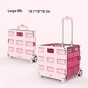 KOHARA Carts,Shopping Cart Shopping Trolley Foldable Utility Cart Collapsible Shopping Cart with Telescoping Handle for Shopping Luggage Office Utility Cart/Pink/16.1 * 15 * 16.1 Inches