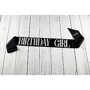Dulcet Downtown Black Birthday Girl Sash with Silver Encased Glitter - Birthday Party Supplies