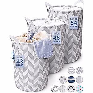 GLAMPERS Laundry Hamper 43/46/54L | Large Laundry Baskets with Sturdy Handles | Collapsible Kids Hamper for Dirty Clothes, Toys | Large, Gray Wave2