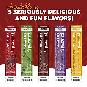 Paleovalley 100% Grass Fed Original Beef Sticks - Delicious Gluten Free Beef Snack - High Protein Keto Friendly