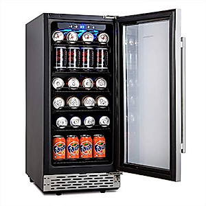 Beverage Refrigerator, Phiestina15 inch 96 Cans Built-in or Freestanding Beverage Cooler Mini Fridge with Auto Defrost,Glass Door & 6 Removable Shelves for Home Bar Office