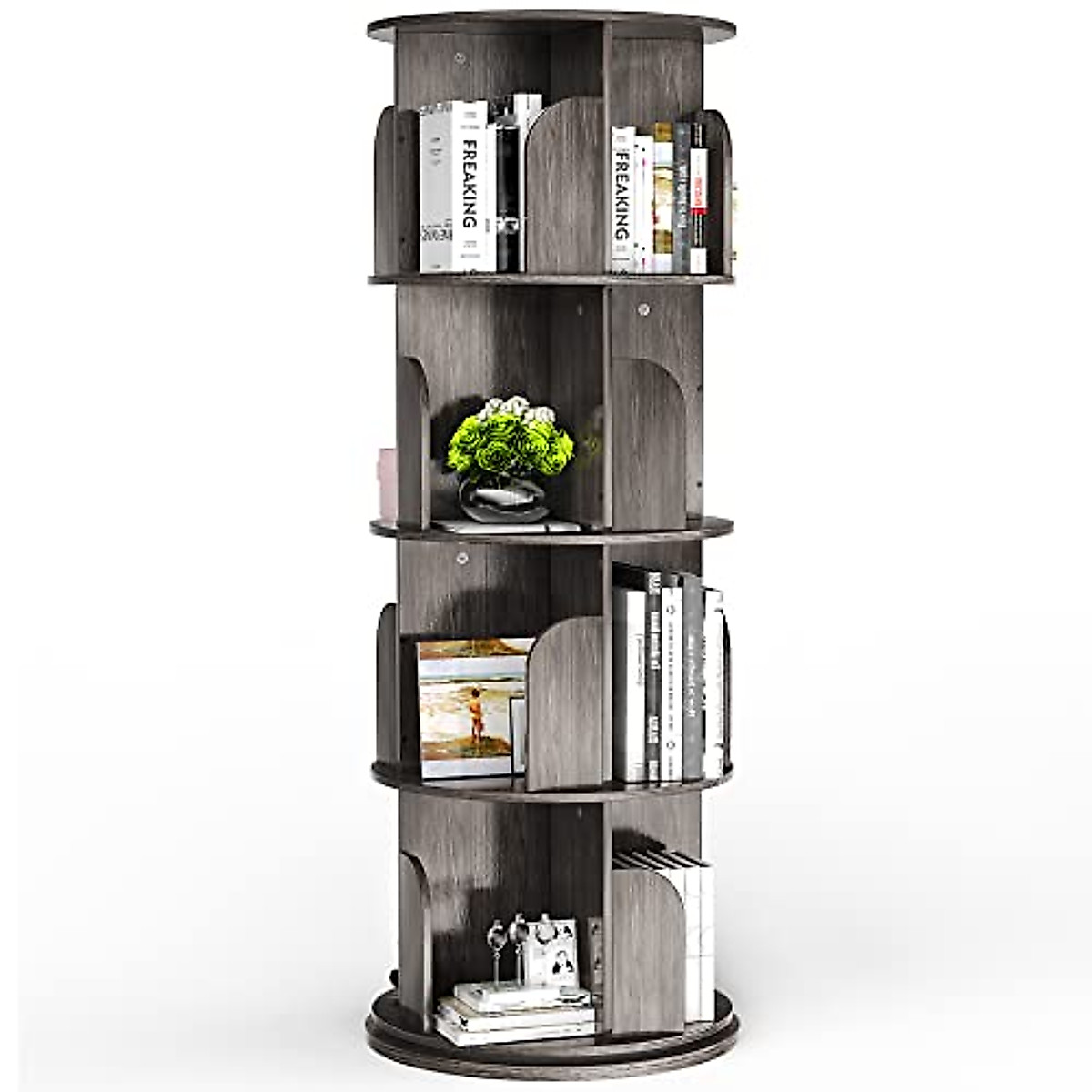 LAZEYARD Rotating Bookshelf, Rotating Bookshelf Tower for Small Space, 360 Display 4 Tier Floor Standing Storage Rack, Wood Narrow Book Shelf for Bedroom, Living Room