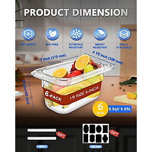 SVKLHY 1/9 Size 4 Inch Clear NSF Polycarbonate Food Pan-9 PCS[Food Grade][Hot&Cold Resistant] Commercial Food Pans with Lids, Restaurant Food Storage Containers Hotel Pan(BPA-FREE)
