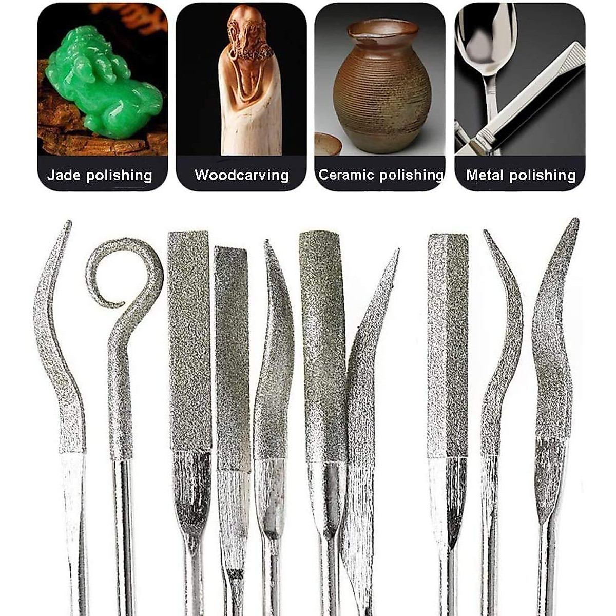 Bestgle 10Pcs Mini Diamond Needle File Set Jewelers Hand Files Tool Kit for Metal Ceramic Stone Jewelry Rough Carving Glass Filing, 140mm/5.1" Length