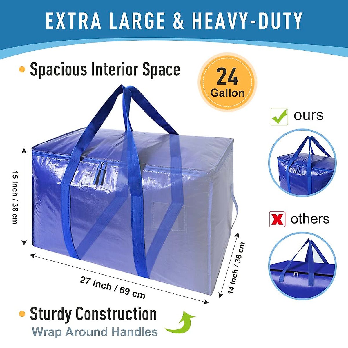 Moving Bags Heavy Duty Extra Large Storage Tote for Space Saving, Traveling Organizer, with Zippers & Strong Carrying Handles Alternative to Moving Boxes, Packing Supplies (Set of 6)