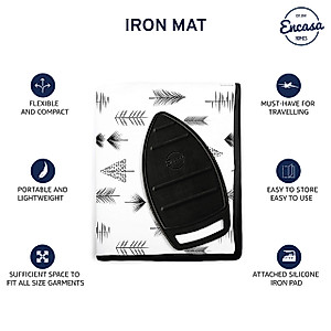 Encasa XO Ironing Mat/Pad (Large 48"x28") with 3mm Padding & Silicone Iron Rest for Steam Pressing on Tabletop or Bed - Heat Resistant, Portable, Quilting & Travel Blanket - Black Arrow