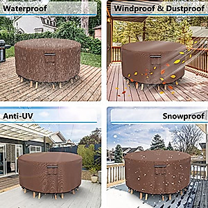 Gasadar Patio Furniture Covers, Waterproof Outdoor Furniture Cover, 600D Heavy Duty Round Patio Table & Chairs Set Cover, All Weather Protection Covers for Patio Furniture Set, 62" Dia x 28" H -Brown