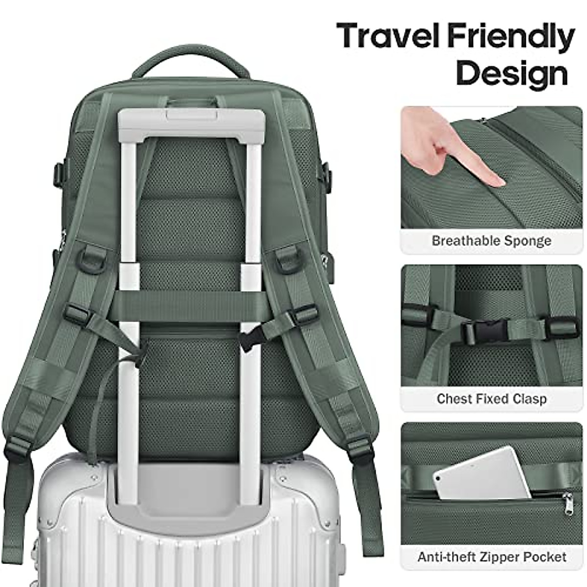 Bagsure Large Travel Backpack for Women Men, 45L Expandable Carry On Backpack, 17 Inch Laptop Backpack Waterproof College Business, Flight Approved