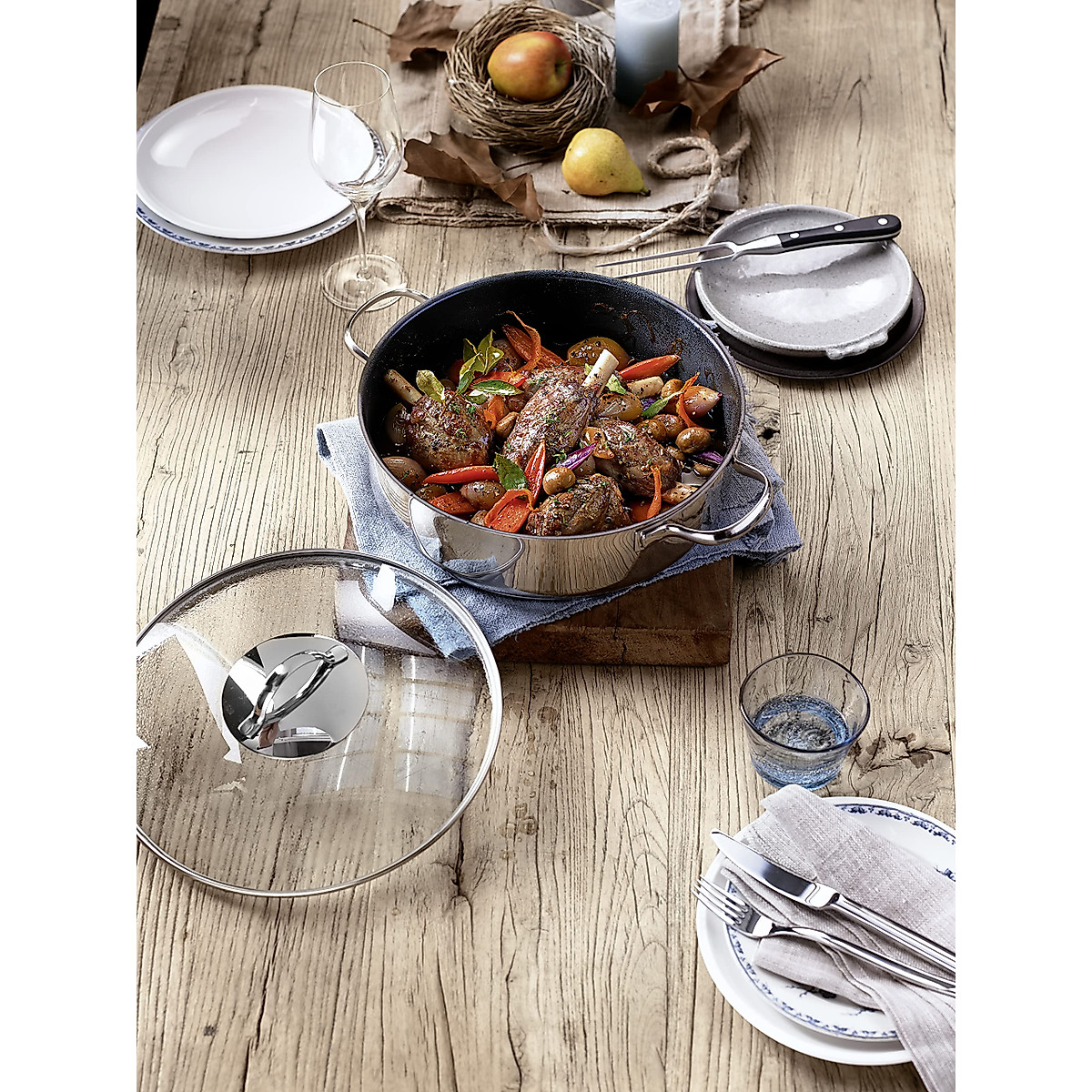 WMF 0761406380 Serving and Braising Pan with Glass Lid Diameter 28 cm