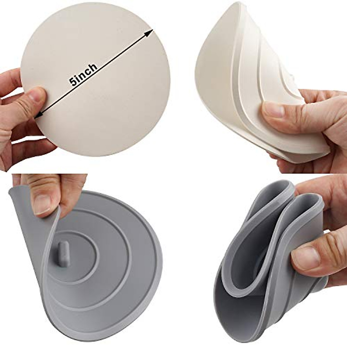 Hibbent 4 Pack Bath Tub Stopper, Flat Suction Sink Stopper Rubber Silicone Shower Drain Bath Plug Stopper for Kitchen, Bathroom and Laundry Sink (White-Grey)