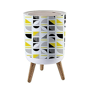 Small Trash Can with Lid seamless various abstract geometric shapes Squares stripes segments a Round Garbage Can Press Cover Wastebasket Wood Waste Bin for Bathroom Kitchen Office 7L/1.8 Gallon