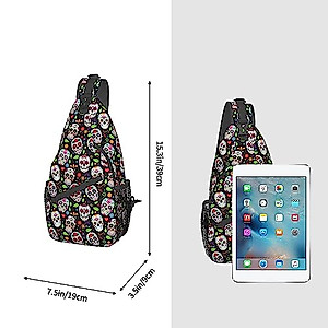 qyopvli Sugar Skull Sling Bag Crossbody Backpack Hiking Travel Daypack Chest Bag Lightweight Shoulder Bag For Women Men