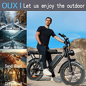 OUXI V8 Electric Bike Adults, Electric Mountain Bike with 750W Motor 48V 15Ah Removable Larger Battery 31MPH 20'' Fat Tire E Bike Shi-Mano 7-Speed Adult Electric Bicycles (Black)