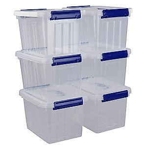 Pekky Plastic Small Handle Storage Box, 6 Quart Clear Plastic Bins, 6 Pack