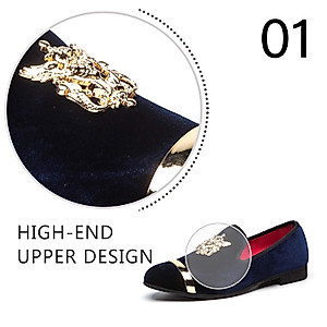 Men Genuine Leather Mens Metallic Textured Slip-on Glitter Loafers Shoes, Blue/02, 12 US