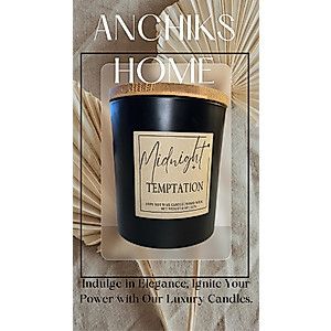 Midnight Temptation Luxury Scented Candle | 8 oz 100% Soy Wax | Wood Wick | Black Jar | Rich Channel, Wood, & Tobacco Caramel Notes | Fall Candle Collection