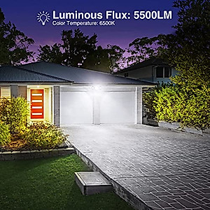 Onforu 55W Security Lights Dusk to Dawn, 5500LM Bright LED Flood Light with Photocell, 3 Adjustable Heads Exterior Floodlight, IP65 Waterproof 6500K Daylight White Outdoor Light for Garage Yard Patio