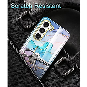 Turquiase for Samsung Galaxy S23 Case with 2pcs Tempered Screen Protector&1pcs Len Camera Protector, Lightweight and Stylish Full Body Shockproof Protective Rugged TPU Case, Blue Marble