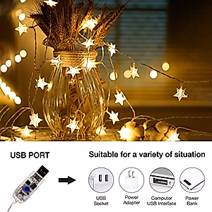 Fairy Lights, Star Stirng Lights 34 FT 100 LED, Indoor Twinkle Lights with 8 Modes, USB Hanging Wall Lights with Remote Control, Wedding Bedroom Party Christmas Decorations (Warm White)