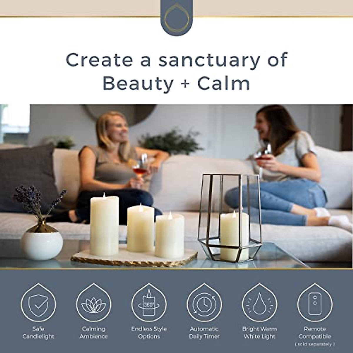 Simply Collected Flickering Flameless Candles Battery Operated with Timer, 800+ Hours Realistic 3D Moving Flame, Battery Candles, Electric LED Candle, Real Wax Pillar, Unscented | Ivory - 3x5 Inches