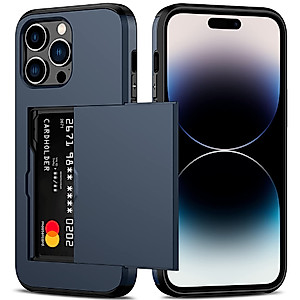 Nvollnoe for iPhone 14 Pro Max Case with Card Holder Heavy Duty Protective Dual Layer Shockproof Hidden Card Slot Slim Wallet Case for iPhone 14 Pro Max for Women&Men(Blue)