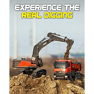 LAEGENDARY RC Excavator - Remote Control Excavator - Electric, Hobby-Grade Construction Vehicles - 1:14 Scale, Black - Red