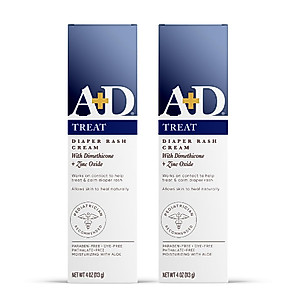 A+D Zinc Oxide Diaper Rash Cream - Soothes & Treats Diaper Rash - Zinc Oxide 10% Dimethicone 1% - Easy Spreading Cream for Baby - Healing Skin Ointment for Red, Irritated Skin - 4oz, 2 Pack