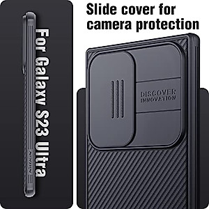 ErHu for Samsung Galaxy S23 Ultra Case with Camera Cover, [Non Slip & Anti-Fingerprint] [Drop Protection], Slim Thin Protective Phone Case for Samsung S23 Ultra 6.8 Inch, Black