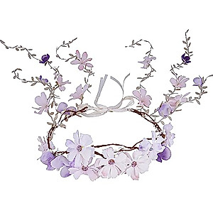 PartyforU Pink Flower Headpiece for Women - Bohemian Floral Crown Woodland Hippie Headband for Women Wedding Bride Bridesmaid Renaissance Party Renfaire