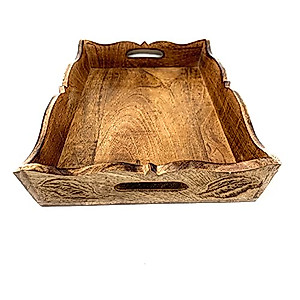 Snuglily Rustic Rectangle Farmhouse Tray Decorative Tray Hand Carved Soild Wood Antique Handcrafted Tray Ottoman Rectangle Tray 15 inch x 11 inch