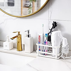 VITVITI Hair Dryer Holder Wall Mounted, Hair Styling Tools Organizer, Flat Iron/Curling Wand Storage Basket, for Blow Hairdryer/Hair Straightener Brush/Bathroom, White Metal