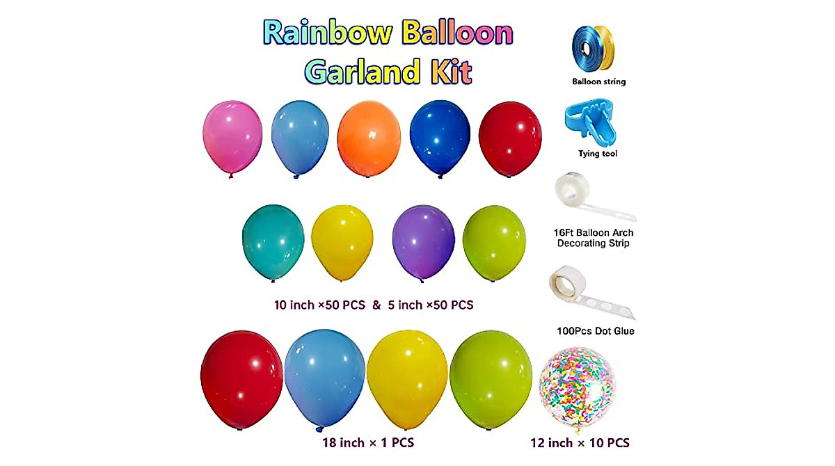 Rainbow Party Balloons Garland Kit - 114 Multicolor Latex Balloons for ...