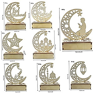 Eid Decorations Lights,Wooden Moon Star Ramadan Lights Eid Table Ornament Ramadan Table Lights for Ramadan Table Decor