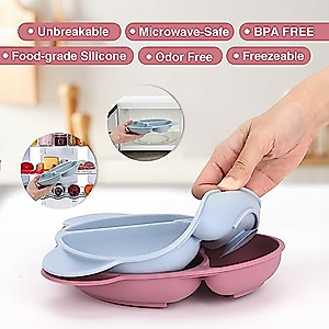 E-PRONSE Suction Plates for Babies & Toddlers | 100% Silicone | Plates Stay Put with Suction Feature | Divided Design Bear Pink