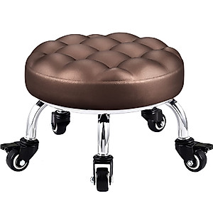 Lorvain Low Rolling Stool with Wheels, Roller Seat Short Stool with Universal Swivel Caster Wheels Leather Little Low Small Stools on Wheels for Home Garage to sit on- Mesh Brown