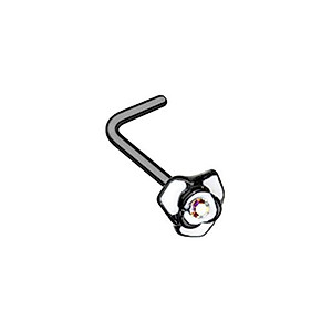 Covet Jewelry Black Blooming Rose L-Shape Nose Ring