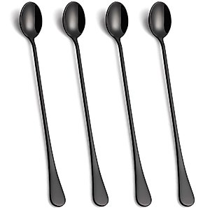 Lovingly Yours 9.5-Inch Long Handle Ice Tea Spoons, Ice Cream Spoons, Black Long Coffee Spoons, Stainless Steel Long Spoons for Stirring, Set of 4