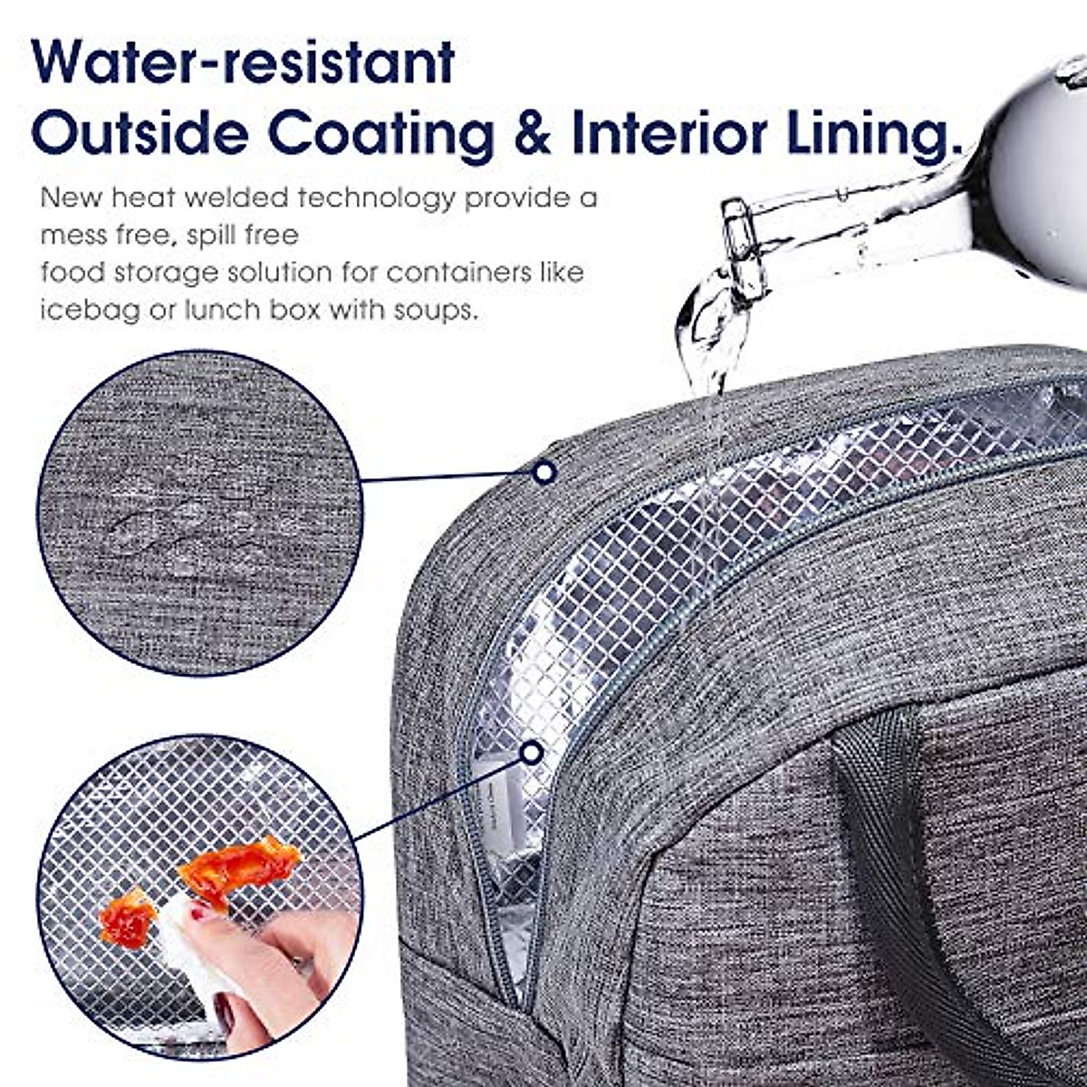Lunch Bag Reusable Cooler Bag Lunch Box Containers Insulated Lunchbox Tote Bag Water-resistant Leakproof Womens Mens Office Work Beach Hiking Picnic Fishing (Grey with Upgrade Insulated Lining)