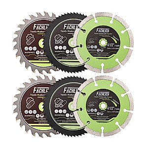 FACHLICH 4-1/2" Circular Saw Blades Set,6pcs HSS/TCT/Diamond Saw Blades for Cutting Wood Metal Plastic Tile 3/8 inch Arbor