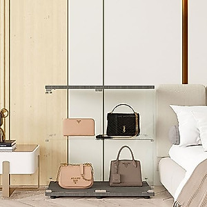 Fetuero Two-Door Glass Display Cabinet 2 Shelves with Door, Floor Standing Curio Bookshelf for Living Room Bedroom Office, 35.35” x 31.69”x 14.37”, Black