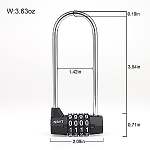 NBYT 4-Digit Combination Padlock, Door Handle Padlock, Suitable for lockers, Filing cabinets, wardrobes, Small Fences, Sheds, pet Door Locks. (4in (D3/16")) Black