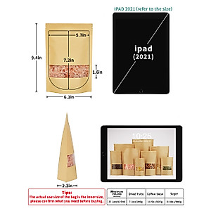 FireKylin 100 Pcs Kraft Paper Bags with Window, 6.3" x 8.6" Stand Up Pouches Bags, Zip Lock Food Storage Bags for Packaging Products, Reusable, Sealable