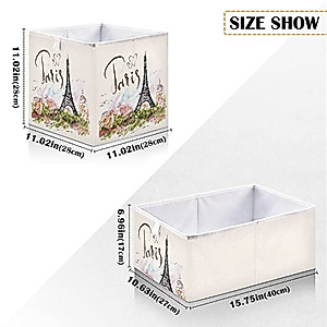 CaTaKu Paris Eiffel Tower Cubes Storage Bins 11 inch Collapsible Fabric Storage Baskets Shelves Organizer Foldable Decorative Bedroom Storage Boxes for Organizing Home