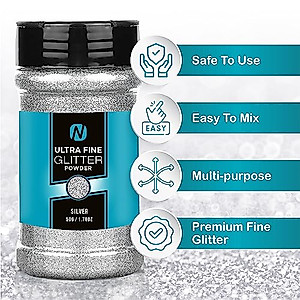Glitter- Noverbee Silver Glitter, Fine Glitter- 50g Extra Fine Glitter. Great Resin Accessories, Craft Glitter, Glitter Powder for Slime, Powder for Nails, tumblers, Ornaments, Candle.