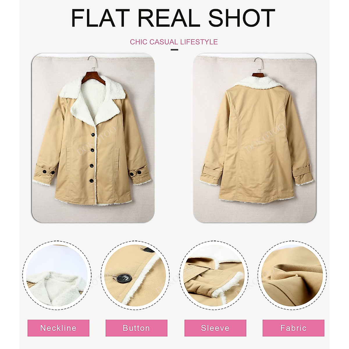 Dokotoo Womens Ladies Winter Coats Long Sleeve Jean Denim Jacket Collar Button Down Sherpa Fashion Fluffy Cardigans Coats for Women 2024 Jackets Outerwear with Pockets Khaki X-Large