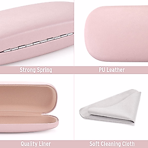 Marvolia Glasses Case Hard Shell Eyeglasses Case PU Leather Protective Case for Sunglasses Eyeglasses with Cleaning Cloth for Men Women - Pink