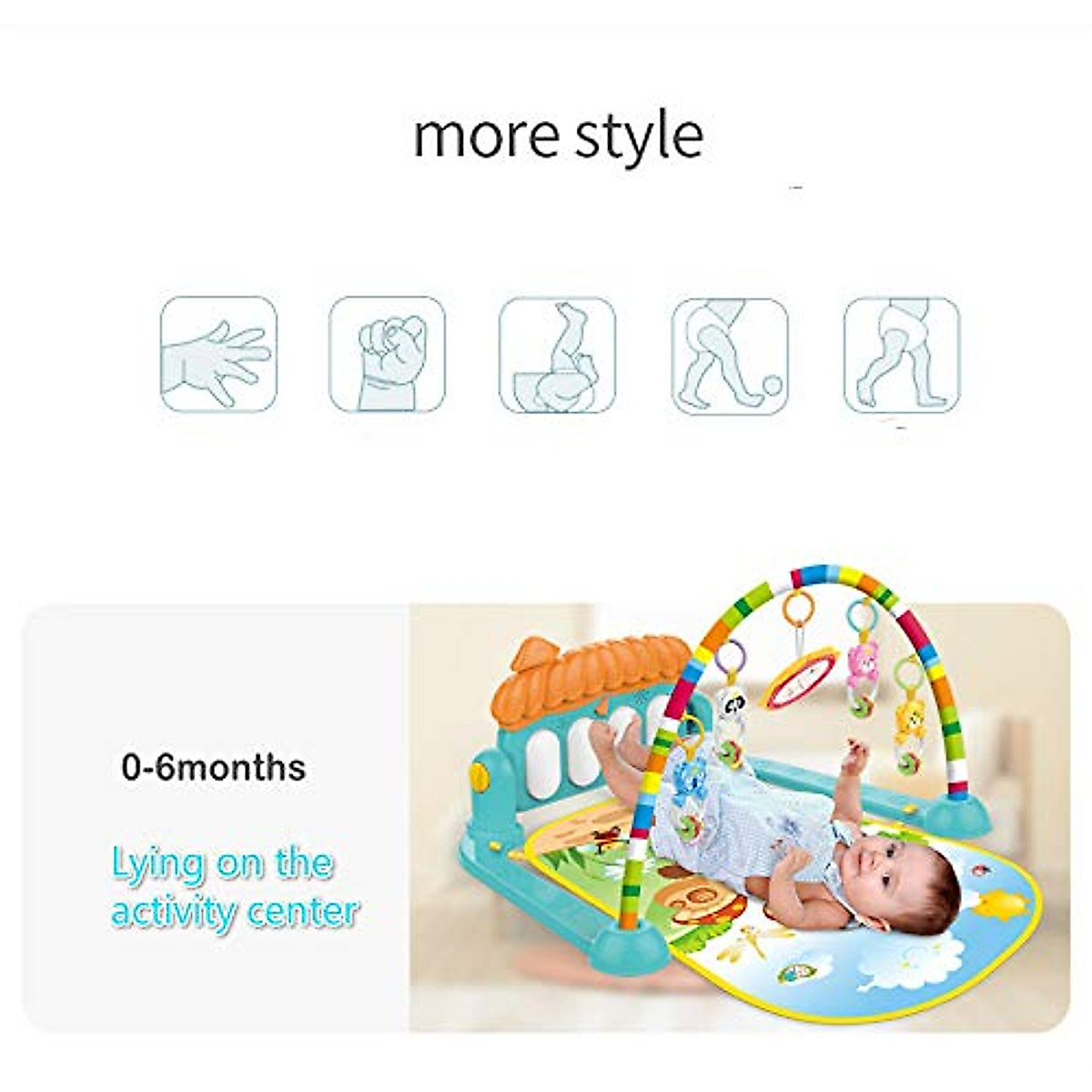 Deerbb Baby Play Mat for Infant with Music and Mirror, Newborn Piano Activity Center Toys Gym Floor Playmat for Boys Girls 3 6 Months