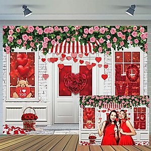 CYLYH 7X5FT Valentine's Day Backdrop Valentine's Day Store Backdrop Pink Rose Flower Brick Wall Background Mother's Day Party Bridal Shower Party Backdrops D807