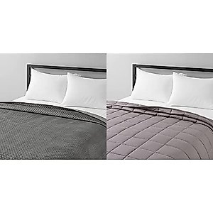 Amazon Basics All-Season Cotton Weighted Blanket with Cover - Dark Grey, 15-Pound, 60 inch x 80 inch (Full/Queen)